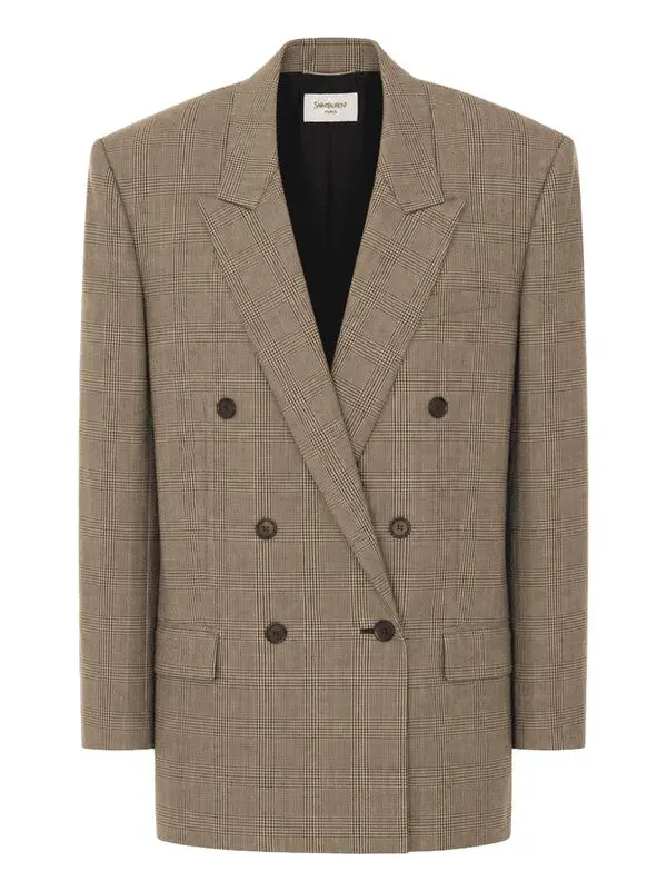 Saint Laurent Prince Of Wales Pied De Poule Jacket - Cream