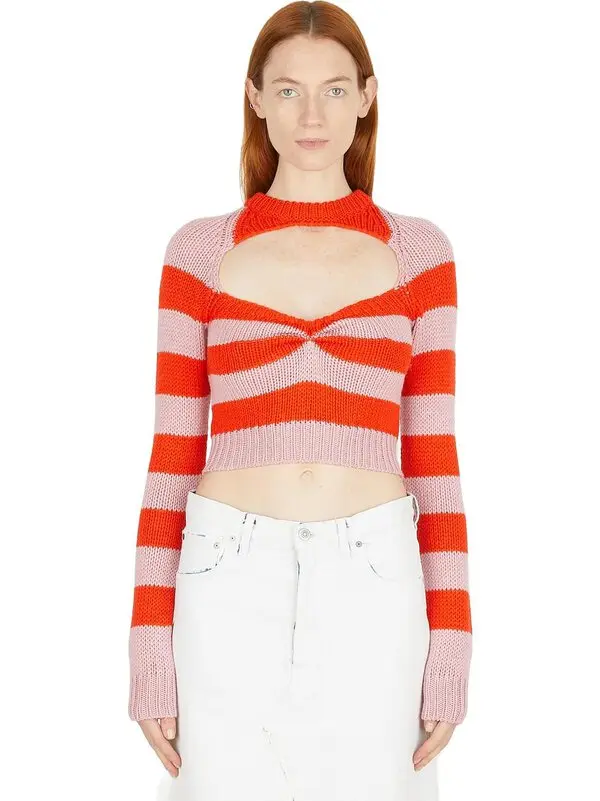 Marni Striped Knit Cut Out Top - Pink