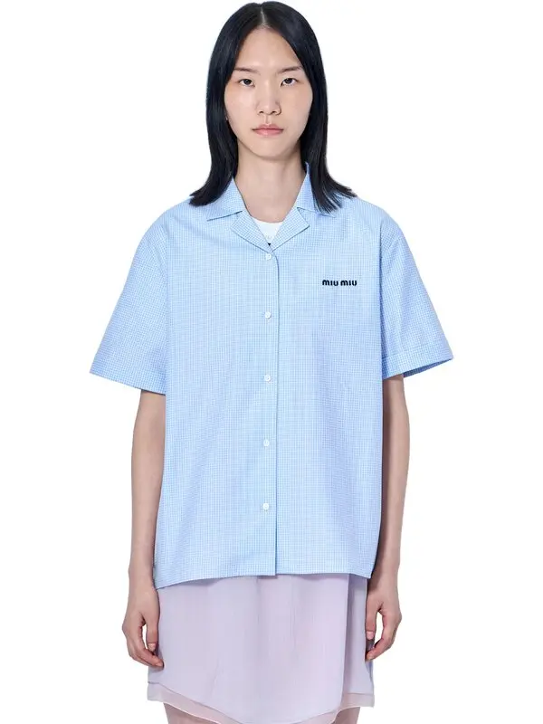 Miu Miu Short-sleeve Cotton Poplin Shirt - Blue