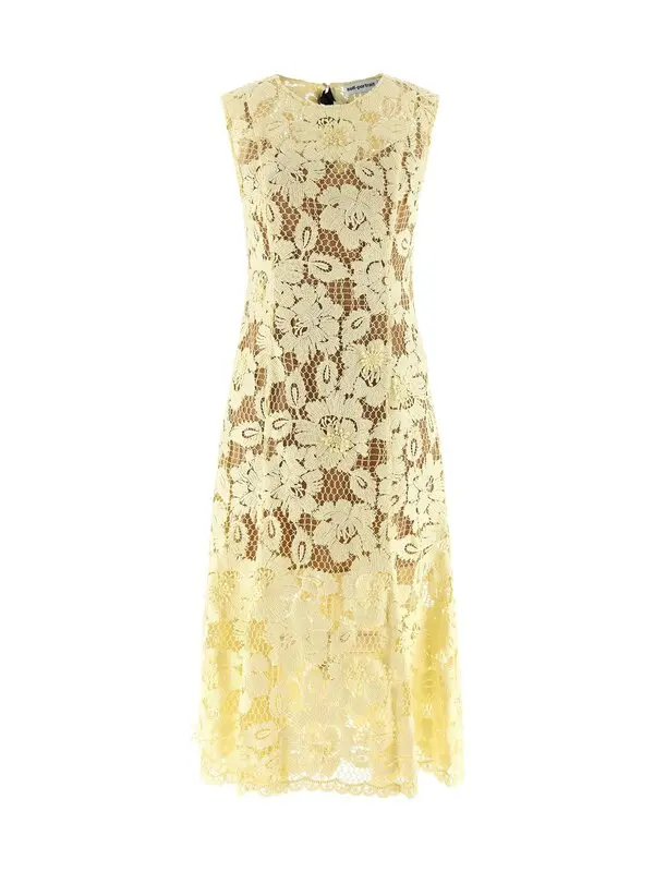 SELF-PORTRAIT Crochet Lace' Midi Dress - Yellow