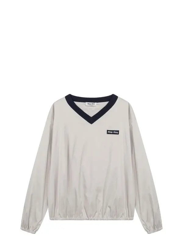 Miu Miu Tech Pongee V-neck Sweatshirt In Opal - Cream