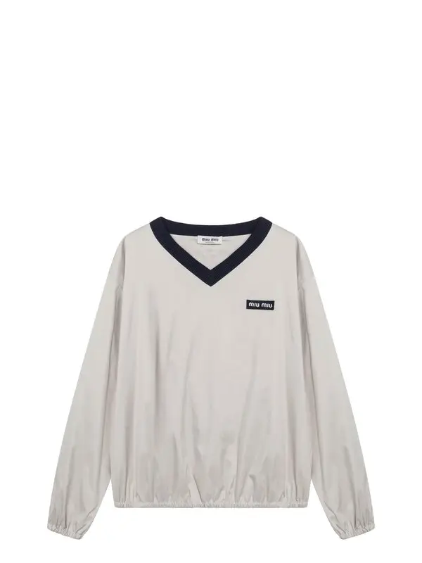 Miu Miu Tech Pongee V-neck Sweatshirt - Cream