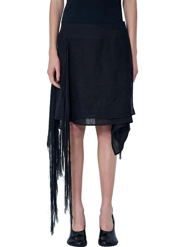 Yohji Yamamoto Asymmetric Fringe Skirt - Black