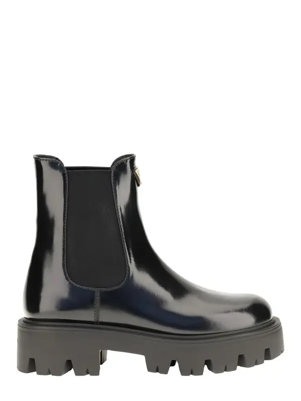 Prada Brushed Leather Ankle Boots - Black