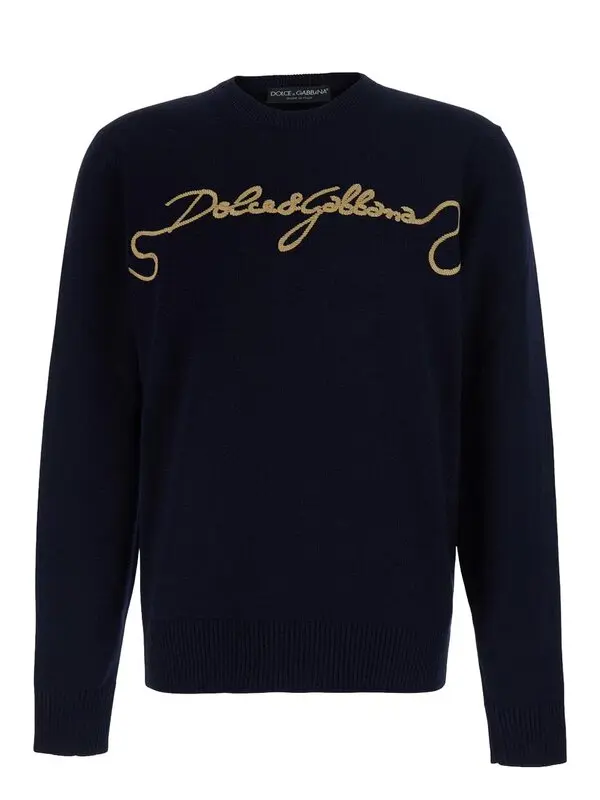 Dolce & Gabbana Blue Crew Neck T-shirt With Logo Lettering On The Front In Cotton For - Multicolor