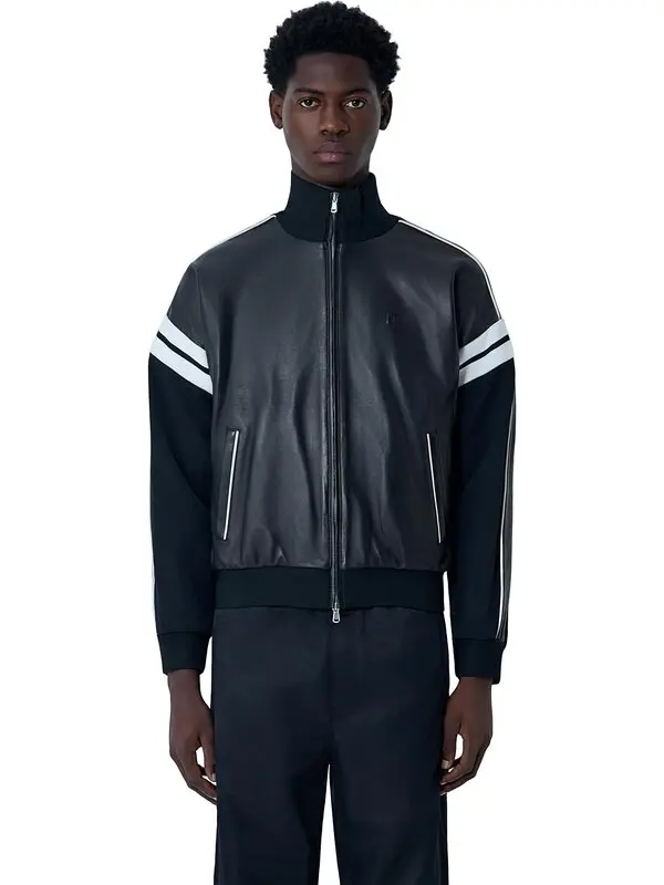 WALES BONNER Leather Logo Motif Bomber Jacket - Black