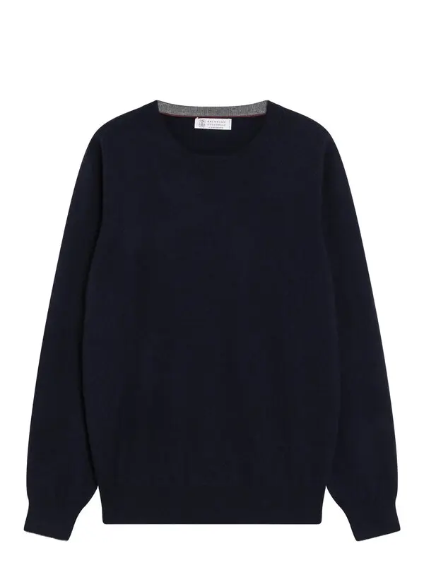 Brunello Cucinelli Cashmere Contrast Trim Sweater - Blue
