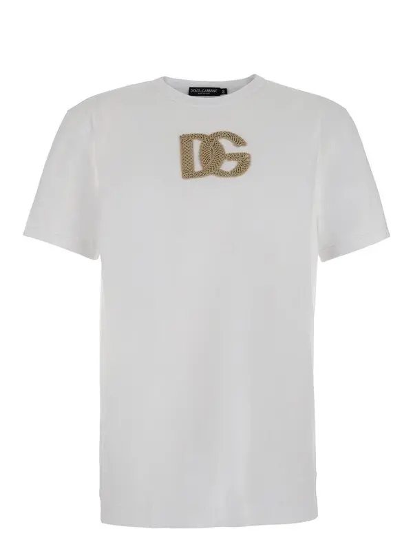 Dolce & Gabbana Crew Neck T-shirt With Logo On The Front In Cotton For - White