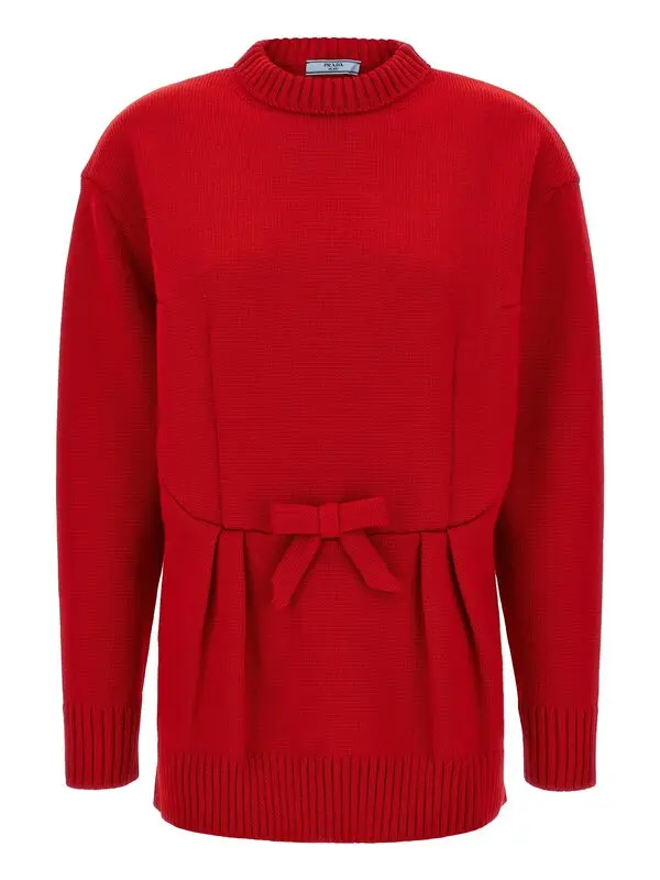 Prada Virgin Wool Bow Sweater - Red