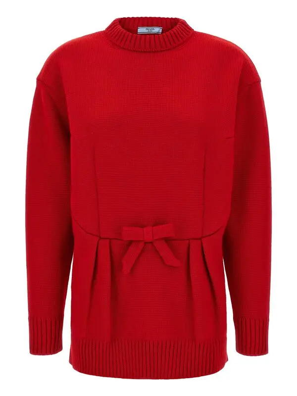 Prada Virgin Wool Bow Sweater - Red