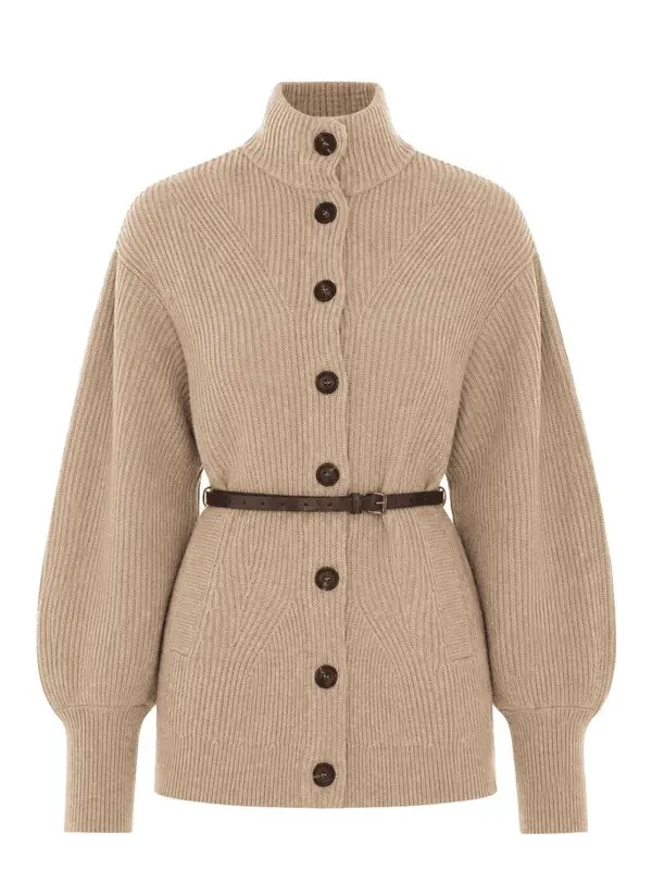 Brunello Cucinelli Knitted Belted Cardigan - Brown