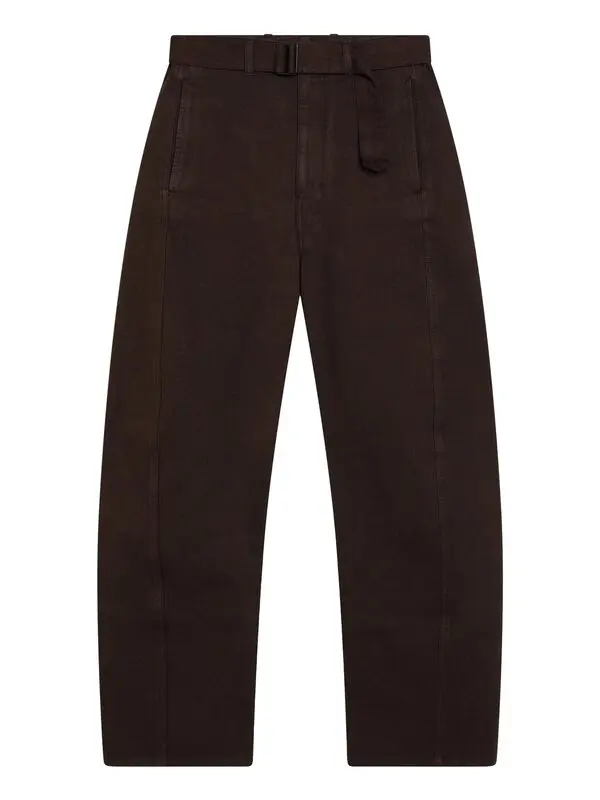 LEMAIRE Cotton Trousers With Belt - Brown