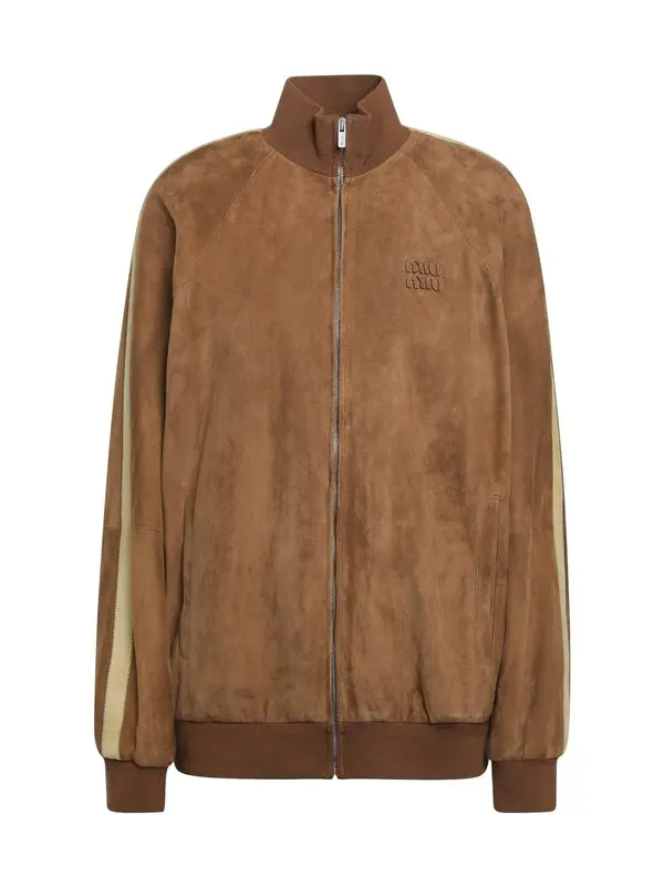Miu Miu Waxed Suede Leather Jacket In Cognac - Brown
