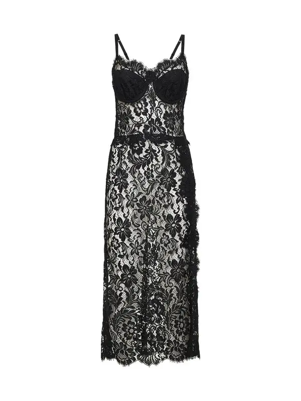Dolce & Gabbana Black Cordonetto Lace Midi Dress - Multicolor