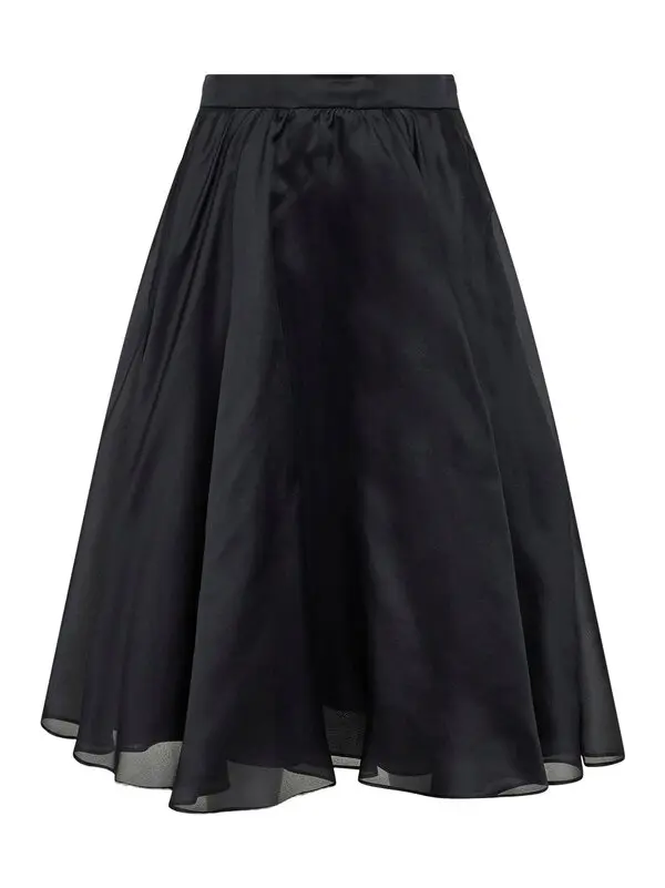 Max Mara Black Silk Organza Msecalle Midi Full Skirt - Multicolor