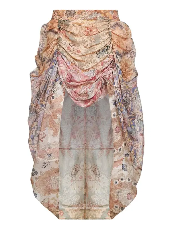 Zimmermann Spliced Floral Silk-linen Blend Rebellion Midi Skirt - Multicolor