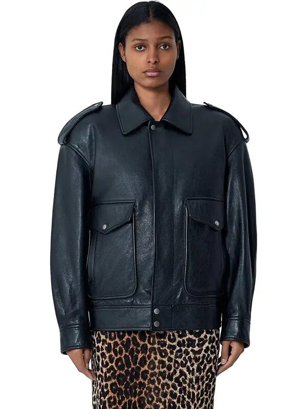 Saint Laurent Grained Leather Jacket - Black