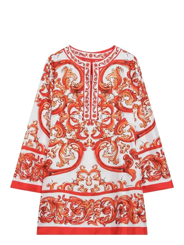 Dolce & Gabbana Maiolica-print Silk Twill Kaftan Dress, Multicolour - Orange