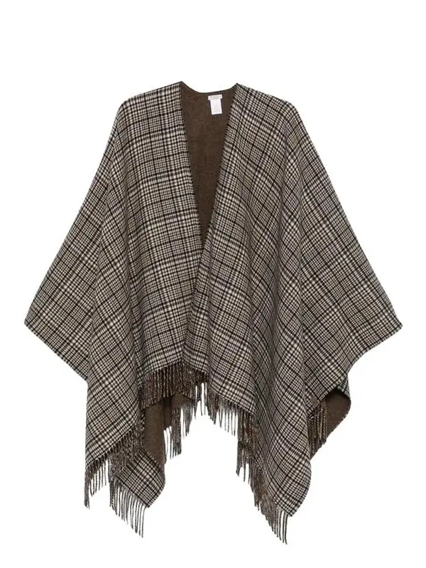 Brunello Cucinelli Check Pattern Cashmere Cape - Cream