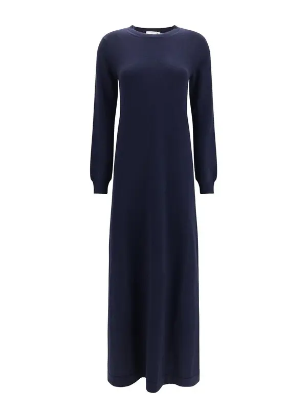 Malo Long Crewneck Dress - Blue