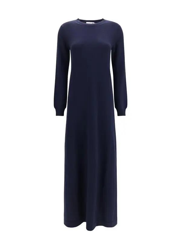 Malo Long Crewneck Dress - Blue