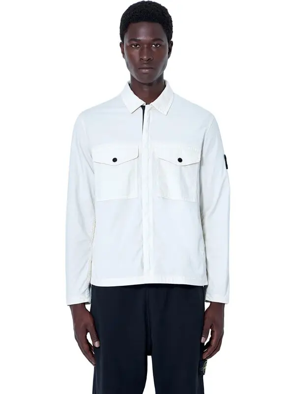 Stone Island Zip-front Overshirt With Flap Pockets - White