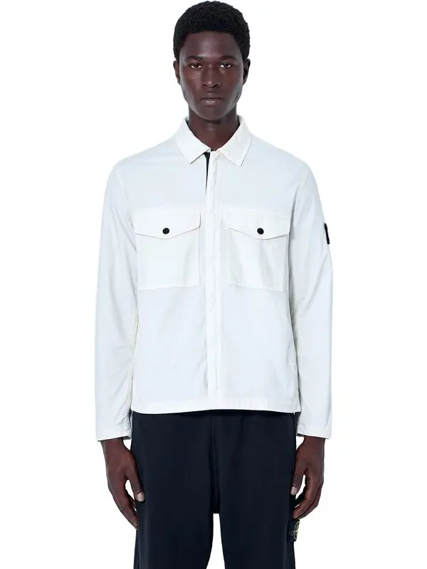 Stone Island Zip-front Overshirt With Flap Pockets - White