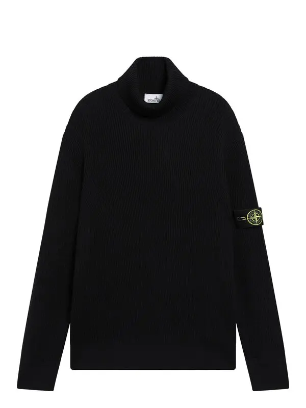 Stone Island Navy Ribbed Turtleneck Sweater - Blue