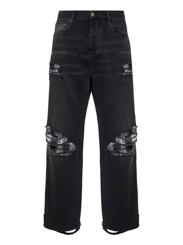 Amiri Denim Flannel Repair Baggy Jeans - Multicolor