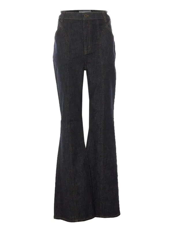 SELF-PORTRAIT Indigo Denim Flared Jeans - Blue