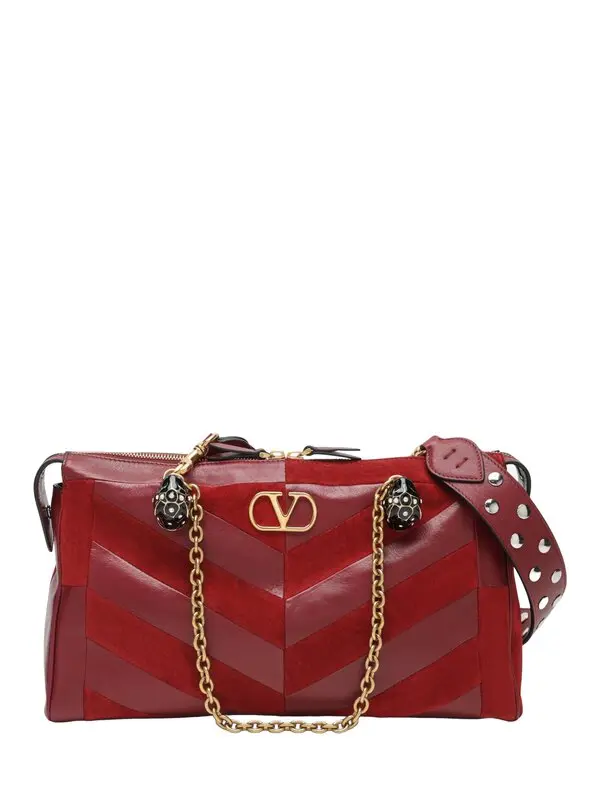 Valentino Garavani Medium Panthea Shoulder Bag In Suede And Nappa Leather - Red