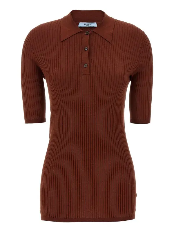 Prada Ribbed Polo Shirt - Brown