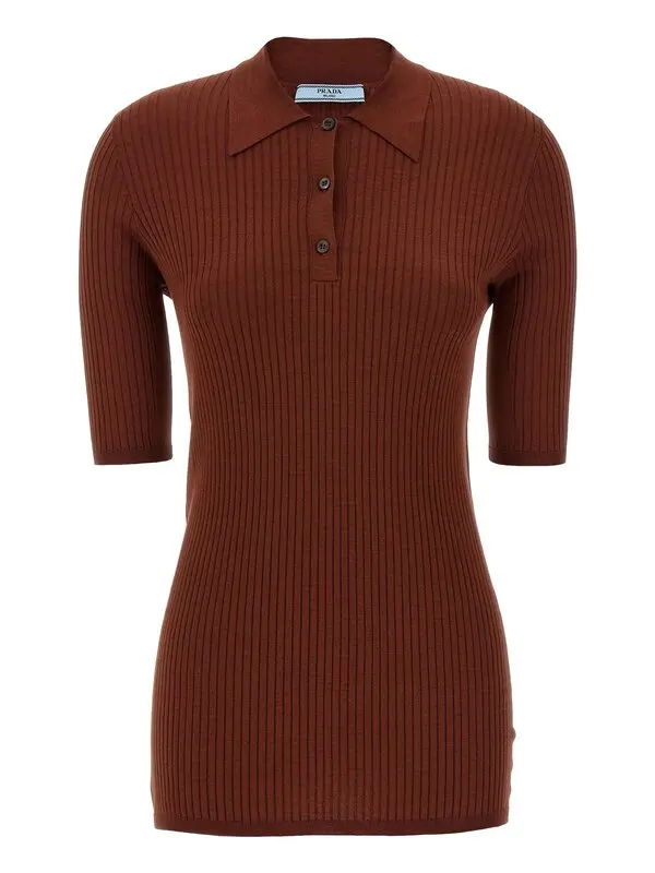 Prada Ribbed Polo Shirt - Brown