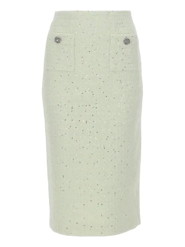 SELF-PORTRAIT Boucle Midi Skirt - Green
