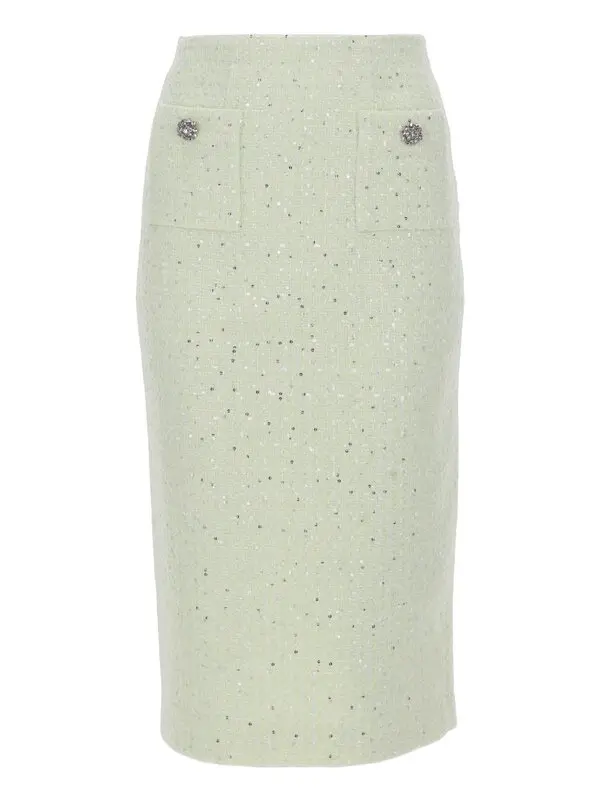 SELF-PORTRAIT Boucle Midi Skirt - Green