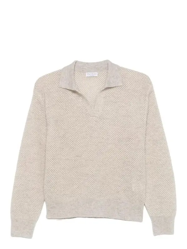 Brunello Cucinelli Perforated Knit Spread Collar Jumper - Cream