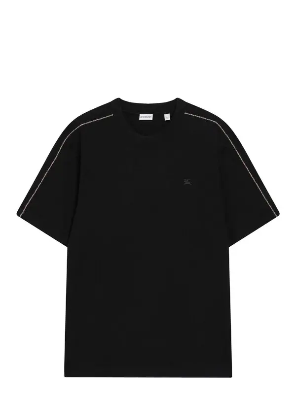 Burberry Cotton T-shirt With Check Trim - Black