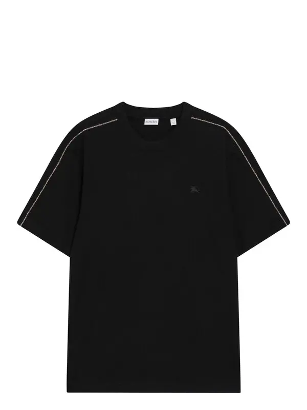 Burberry Cotton T-shirt With Check Trim - Black