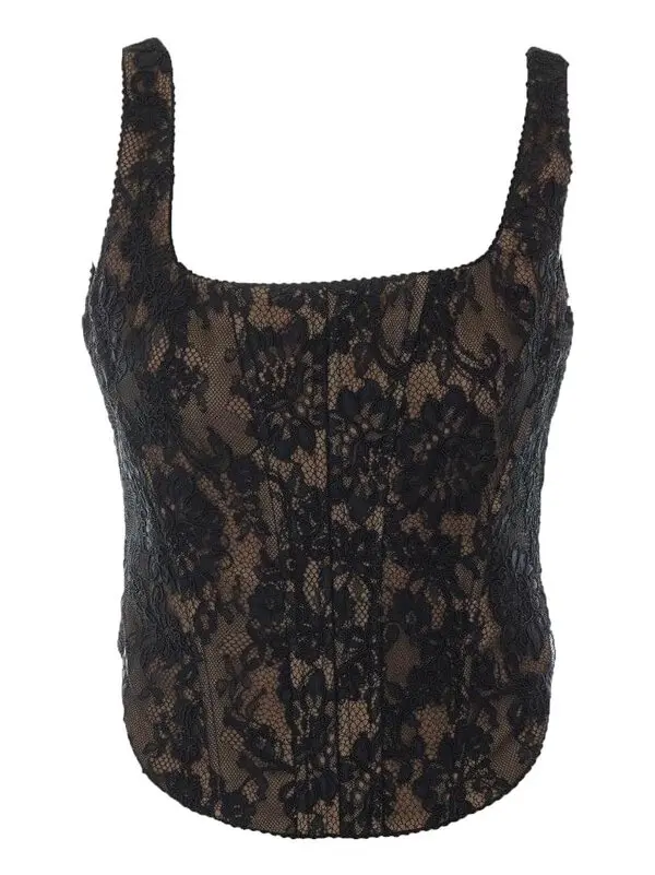 SELF-PORTRAIT Lace Corset Top - Black