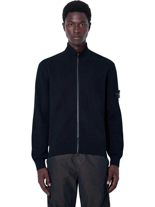 Stone Island Ribbed Zip-up Jacket - Black