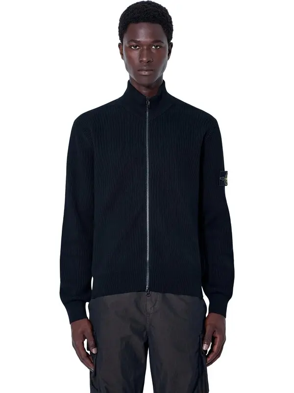 Stone Island Ribbed Zip-up Jacket - Black