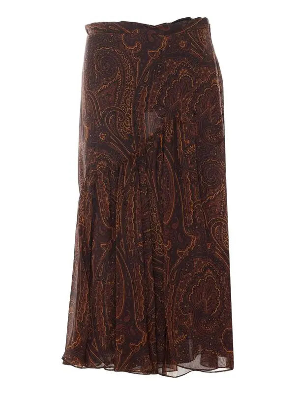 Etro Silk Paisley Print Skirt - Brown