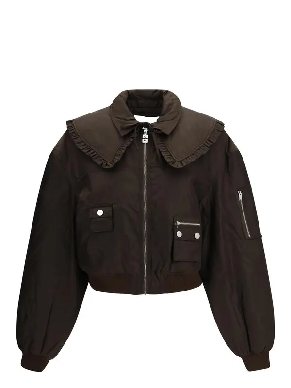 GANNI Duchesse Nylon Bomber Jacket - Green