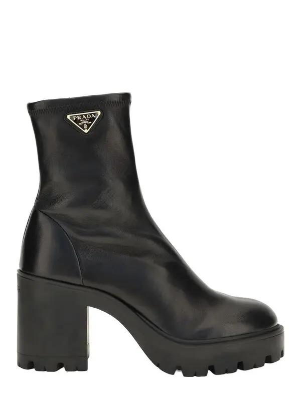 Prada Stretch Leather Platform Ankle Boots - Black