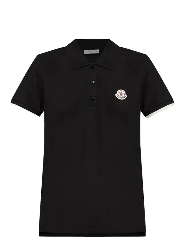 Moncler Logo Patch Cotton Piqué Polo Shirt - Black