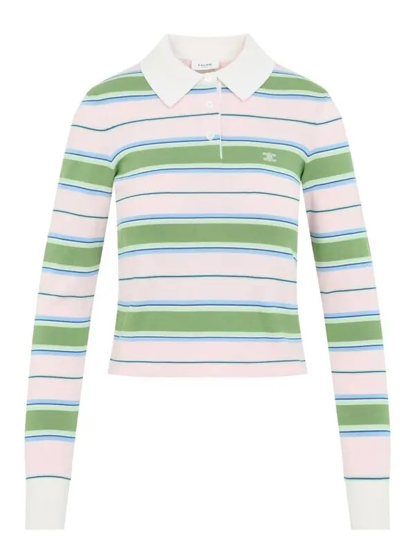 Celine Striped Cotton Polo Knit - Green