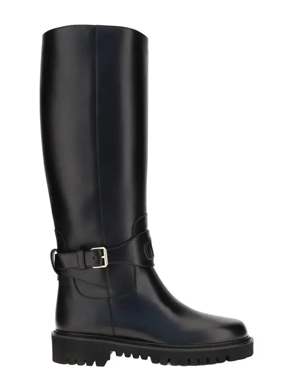 Valentino Garavani Vlogo Signature Calfskin High Boots - Black