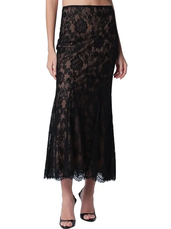 SELF-PORTRAIT Lace Midi Skirt - Black
