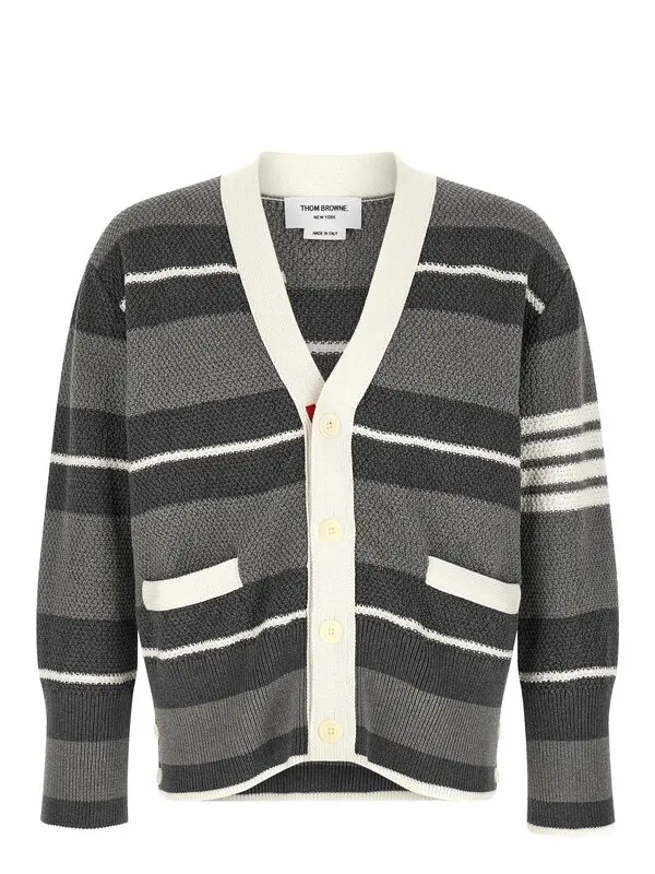 Thom Browne Striped Cardigan - Gray
