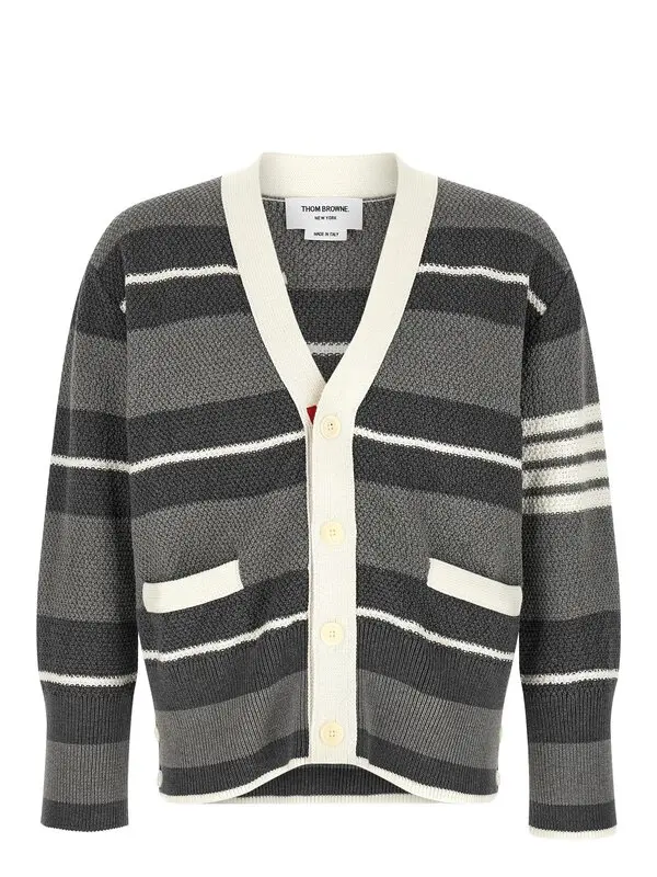 Thom Browne Striped Cardigan - Gray